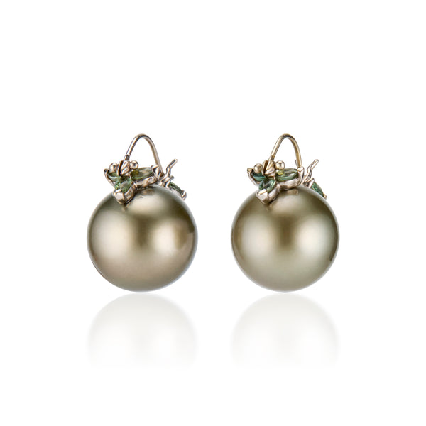 Pistachio Tahitian Pearl Flyers with 10 Pear Shaped Blue Sapphire ...